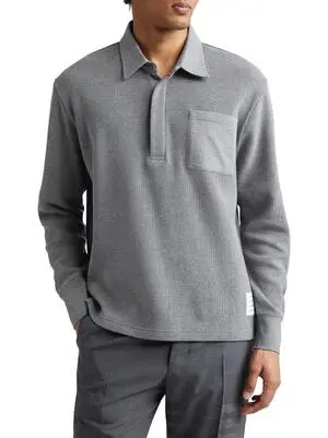 Thom Browne Waffle Knit Rugby Polo - Med Grey
