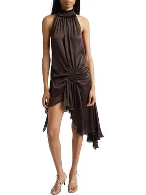 SIEDRES Toni Asymmetric Halterneck Dress - Brown