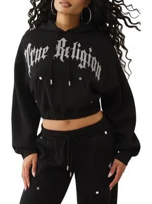 True Religion Embellished Logo Crop Hoodie - Jet Black