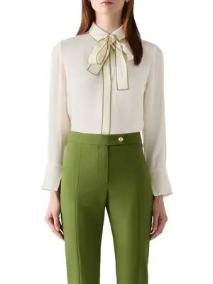 LK BENNETT Elisa Tie Neck Crepe Shirt - White