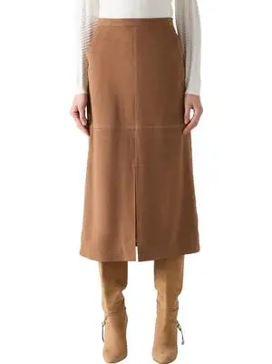 LK BENNETT Lancy Faux Suede Midi Skirt - Brown
