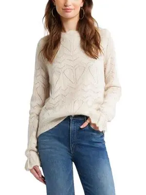 Treasure & Bond Pointelle Scallop Neck Sweater - Ivory Dove