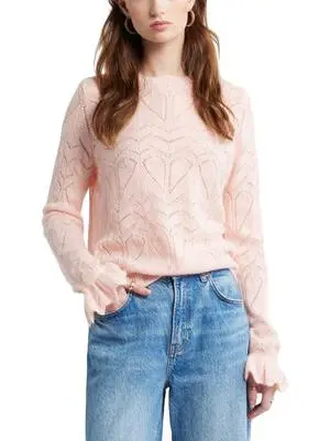 Treasure & Bond Pointelle Scallop Neck Sweater - Pink Lotus