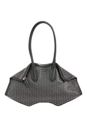 Alexander McQueen Manta Grommet Leather Handbag - Black/silver