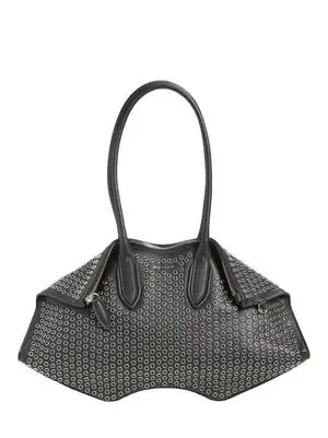 Alexander McQueen Manta Grommet Leather Handbag - Black/silver