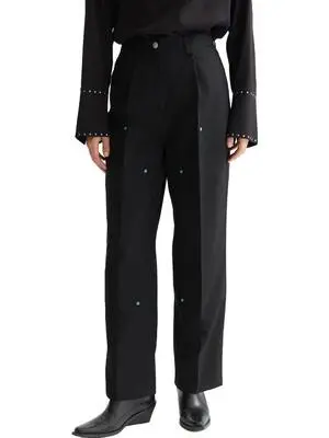 Scotch & Soda Studded High Waist Wide Leg Trousers - Meteorite
