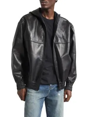 Amiri Oversize Hooded Lambskin Leather Zip Jacket - Black