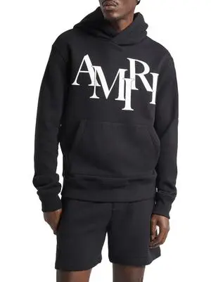 Amiri Staggered Logo Graphic Hoodie - Black