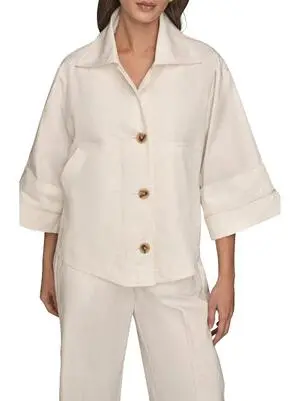 Donna Karan New York Cotton Twill Button-front Jacket - Cream