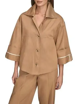 Donna Karan New York Cotton Twill Button-front Jacket - Fawn