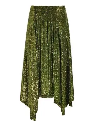 Rabanne Sequined Midi Asymmetric Skirt - Green