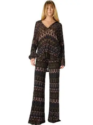 Missoni Viscose Lamé Arabesque Motif Palazzo Pants - Brown