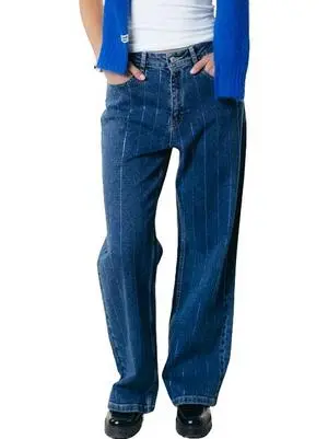 COLOURFUL REBEL Gaias Rhinestones High-rise Wide-leg Denim Pants - Dark Blue Denim