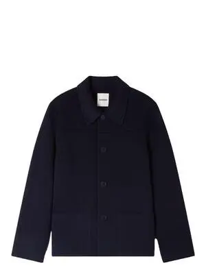 Sandro Wool Worker Jacket With Patch Pockets - Navy Blue
