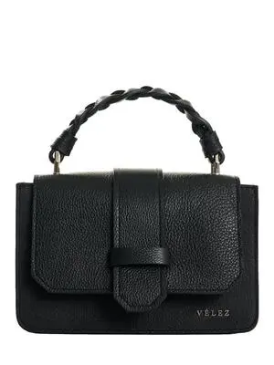 VELEZ Leather Crossbody Bag With Woven Top Handle - Black