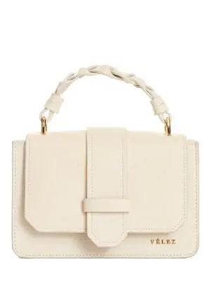 VELEZ Leather Crossbody Bag With Woven Top Handle - White