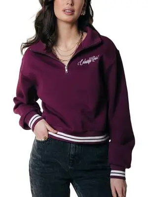 COLOURFUL REBEL Striped Cuff Zip Sweatshirt - Merlot Red
