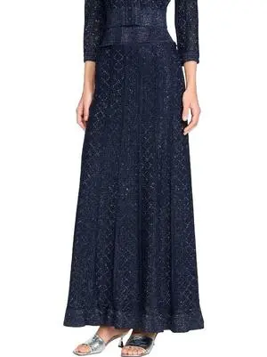 Sandro Rhinestone Embellished Knit Maxi Skirt - Navy Blue