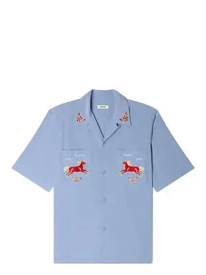 Sandro Embroidered Horse Loose-fit Shirt Blue