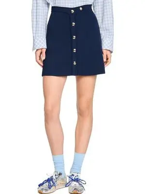 Sandro Short Ribbed Skirt With Press Studs - Navy Blue