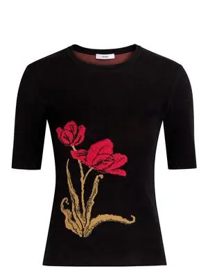 Erdem Floral-intarsia Knit T-shirt - Black