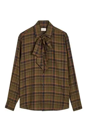 SAINT LAURENT Checked Tie-Neck Cotton Shirt