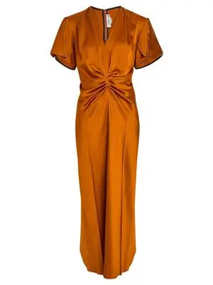 Victoria Beckham Eve Gathered Satin Midi Dress - Bronze
