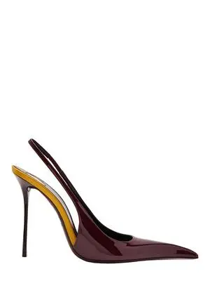 Saint Laurent Amalia 110 Patent Leather Slingback Pumps - Brown