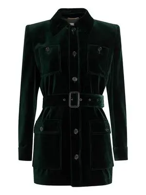 Saint Laurent Belted Velvet Jacket - Green Other