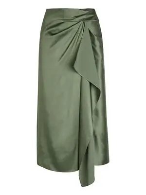 Erdem Draped Satin Midi Skirt - Khaki