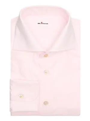 Kiton Micro-herringbone Cotton Dress Shirt - Light Pink