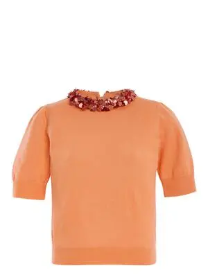 Ulla Johnson Ulla Johnson Jude Embellished Merino Wool Top Orange