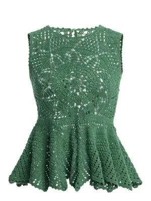 Ulla Johnson Cora Hand-crocheted Cotton Peplum Top - Green