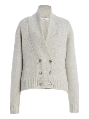 Brandon Maxwell The Lowen Double-Breasted Cashmere-Silk Cardigan Light Grey