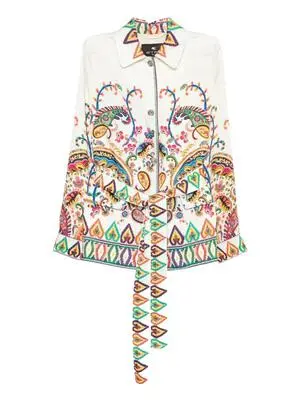Etro Paisley-print Belted Jacket - Neutrals