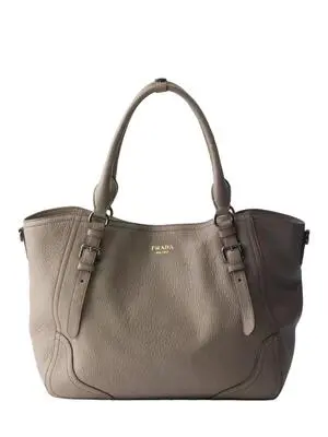 Prada Large Leather Tote Bag - Grey