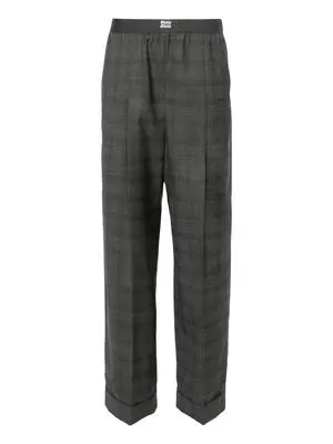 Miu Miu Checked Virgin Wool Palazzo Trousers - Grey