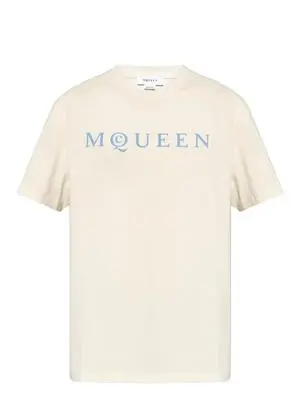 Alexander McQueen T-shirt With A Velvet-finish Logo Cream
