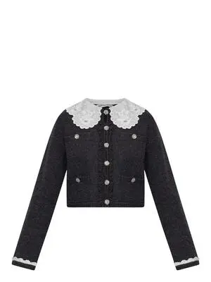 SELF-PORTRAIT Cardigan With Detachable Collar - Grey