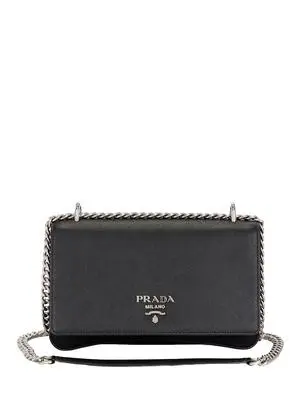 Prada Saffiano Flap Crossbody Bag - Black
