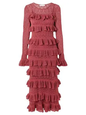 Zimmermann Wanderlust Ruffled Open-knit Maxi Dress - Red