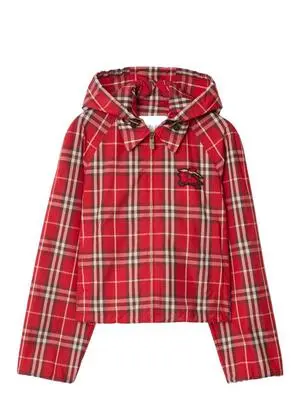 Burberry Cropped Check Newcott Hooded Jacket - Crayon Red