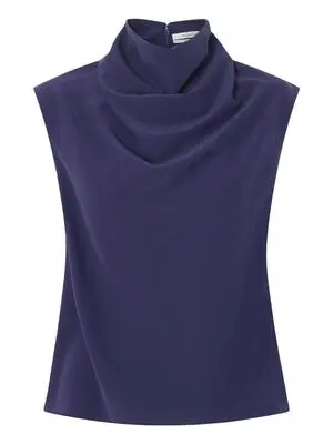 Another Tomorrow Draped Silk-Crepe Blouse Indigo