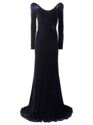Alaïa Off-the-shoulder Velvet Gown - Blue
