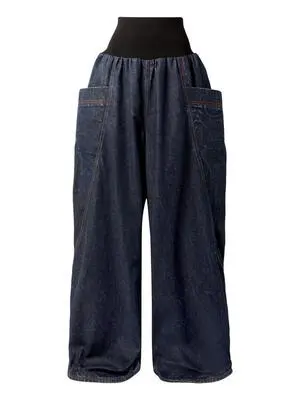 Alaïa Jersey-trimmed High-rise Wide-leg Jeans - Blue