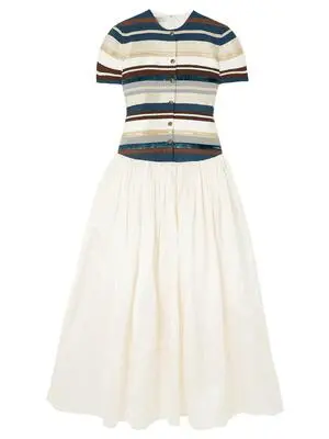 ABADIA Sadu Paneled Satin Midi Dress - Neutrals