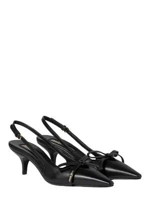 Miu Miu Leather Slingback Pumps With Bow - Black