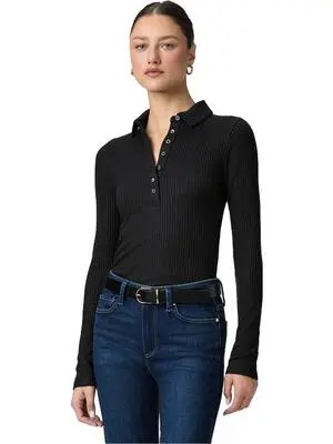 Paige Eden Collared Long Sleeve Top - Black