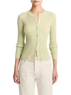 Vince Ribbed Cashmere-silk Cardigan - Natural