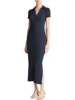 Vince Ribbed Cotton-blend Polo Dress - Black